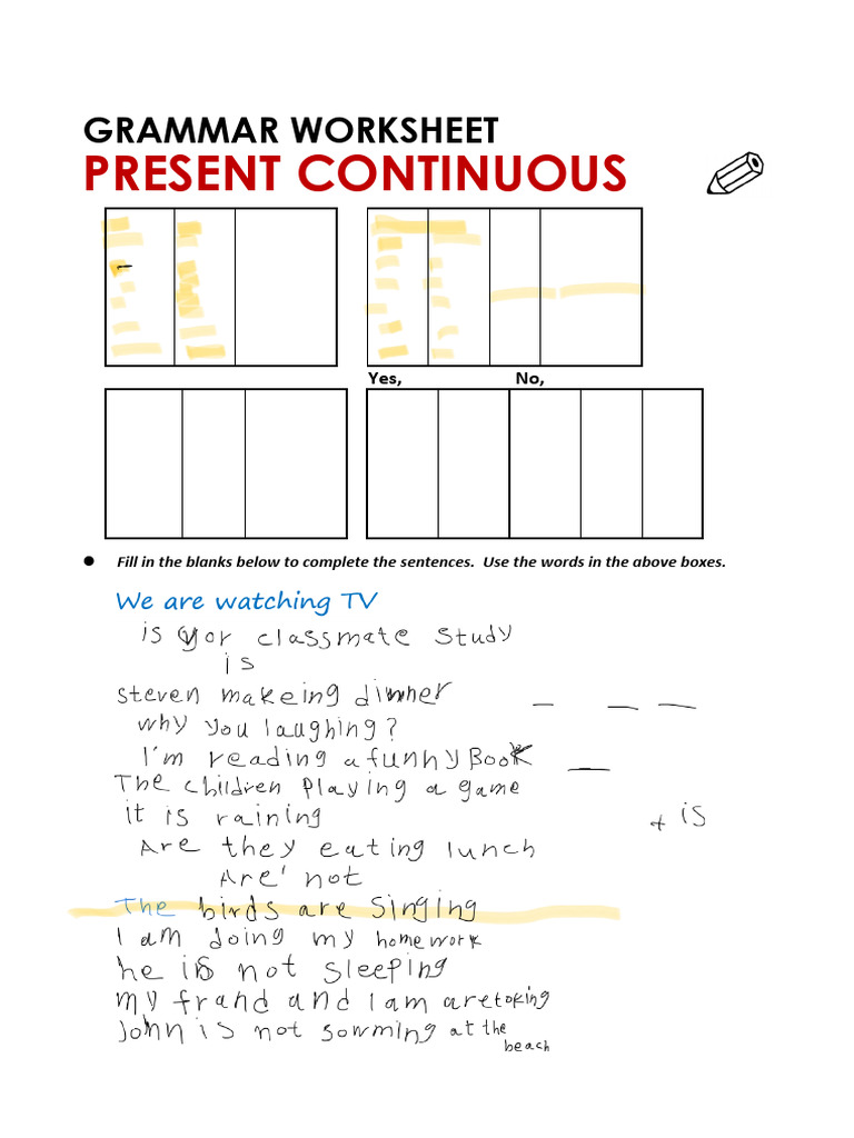 Atg Worksheet Presentcont2 | PDF