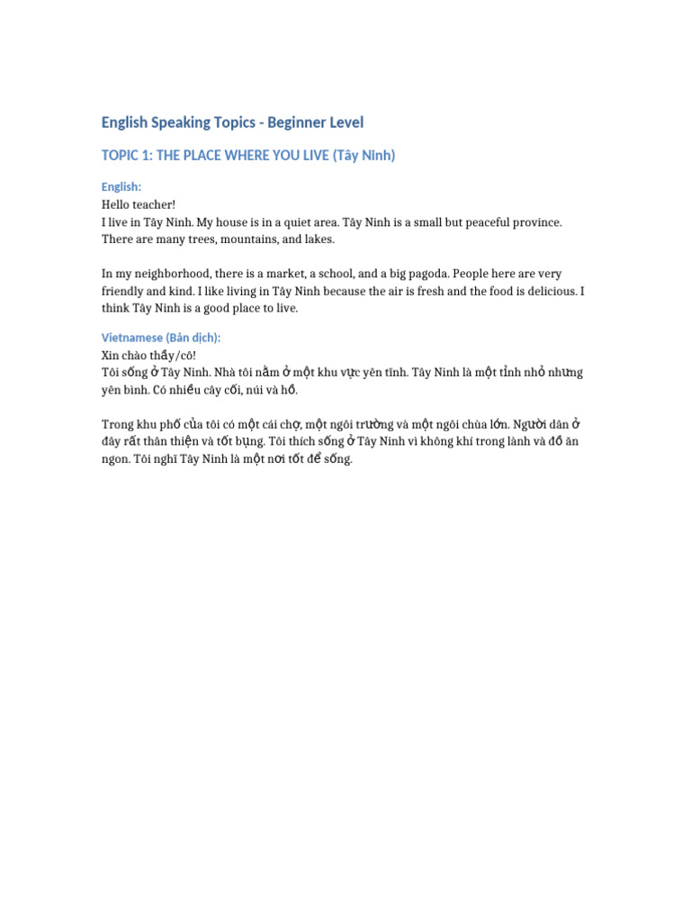 Speaking Topics Beginner | PDF
