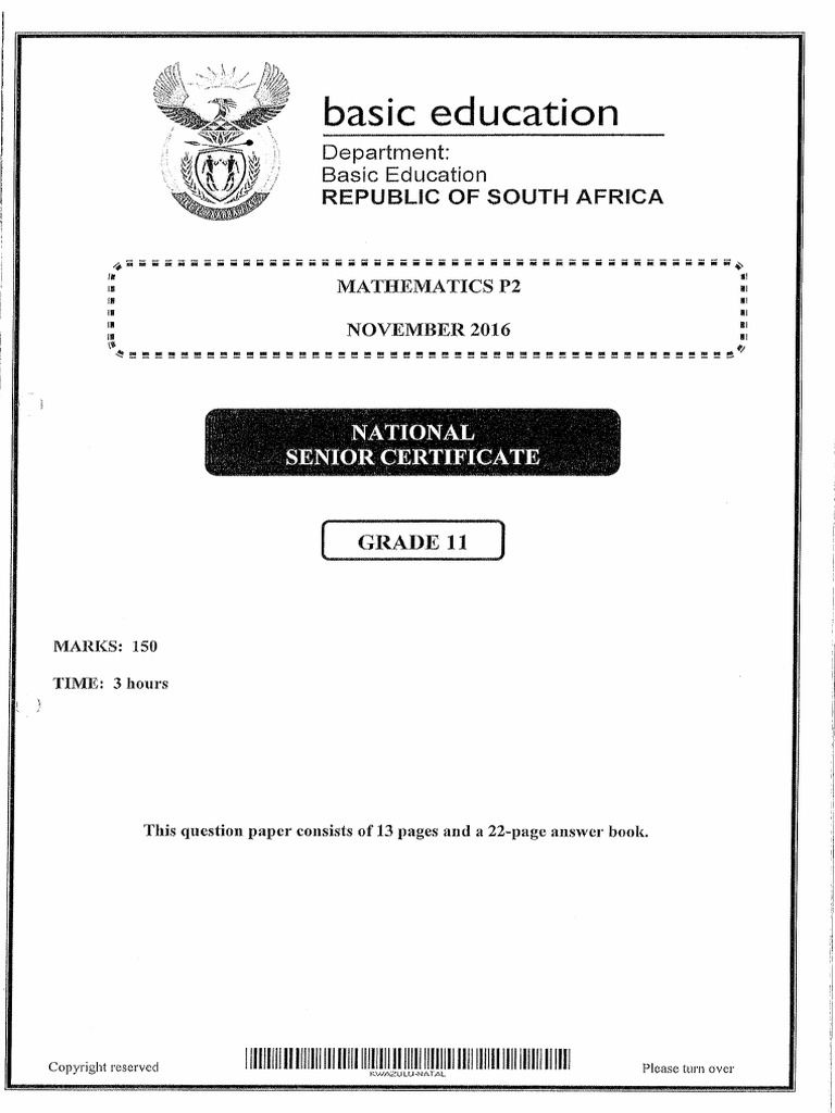 2016 Maths p2 Nov Qpmemo | PDF