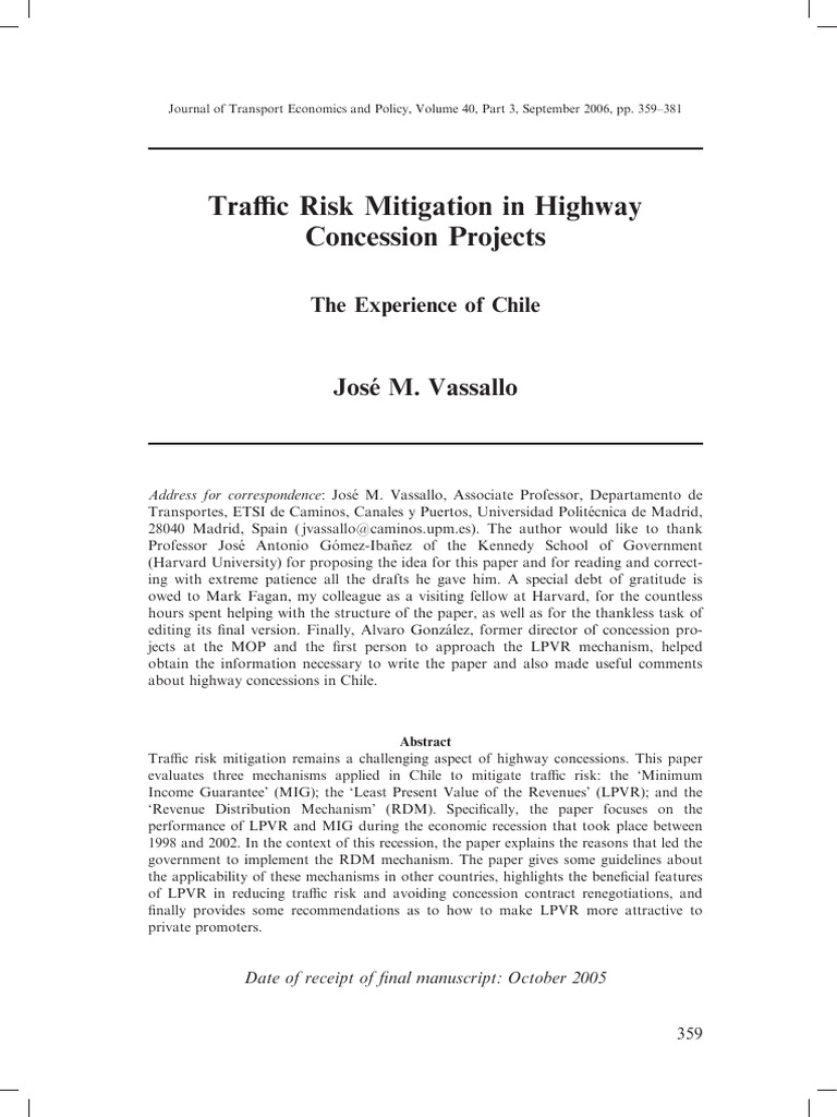 Traffic Risk Mitigation in Highway Concession Projects | PDF ...