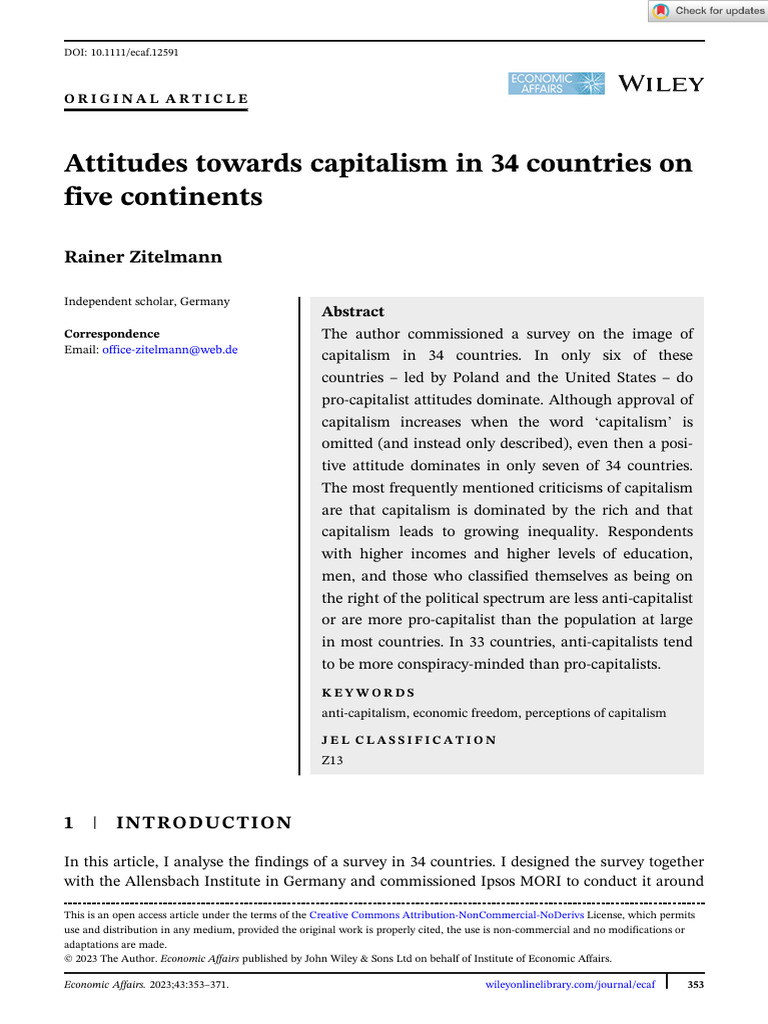 Attitudes towards capitalism in 34 countries on five continents | PDF ...