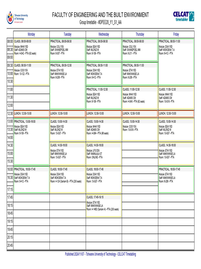 Engineering Faculty Group Timetable | PDF