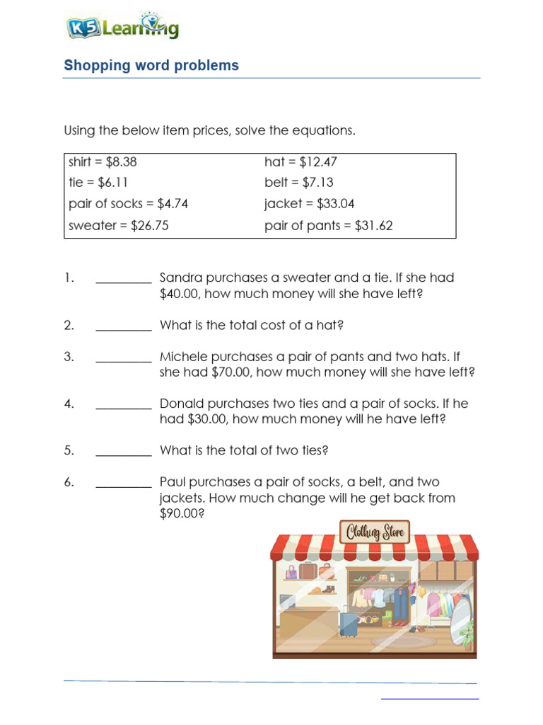 Grade 4 Shopping Word Problems C | PDF