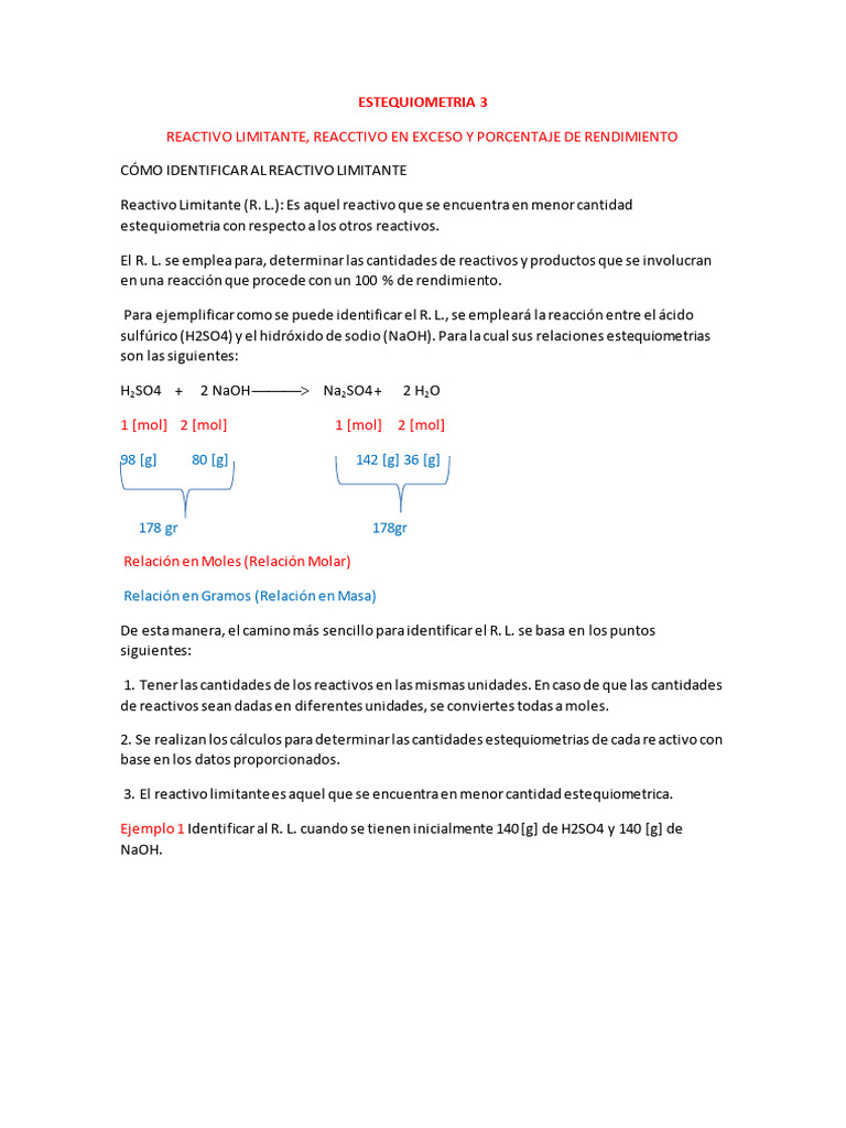 Estequiometria 3 Reactivo Limitante Modificado | PDF | Estequiometría | Hidróxido de sodio