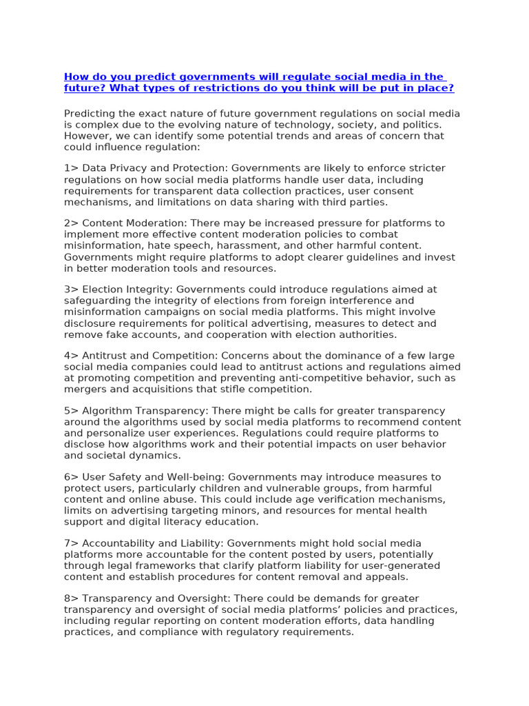 How Do You Predict Governments Will Regulate Social Media in The Future | PDF | Social Media ...