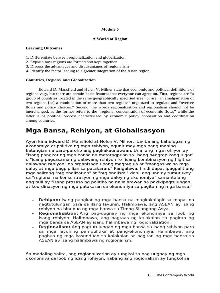 Module-5-Contemporary-World A World of Region | PDF