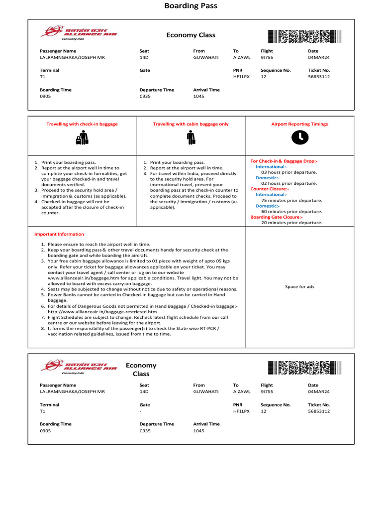 Alliance Air Boarding Pass Instructions | PDF | Airport | Aviation