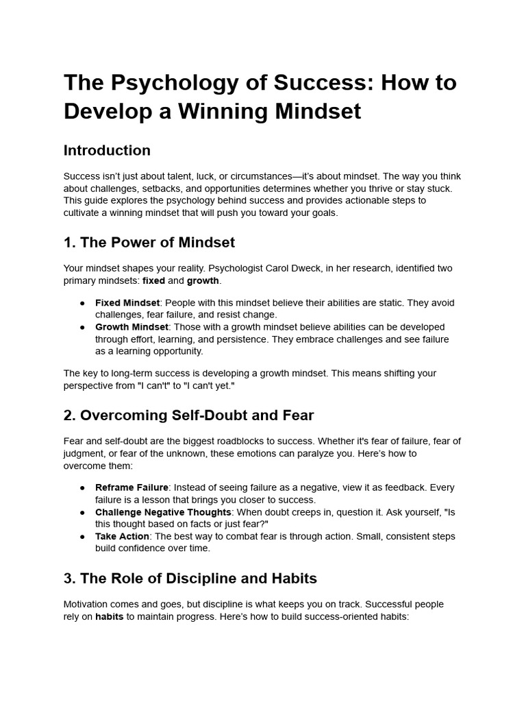 Winning Mindset for Success Guide | PDF | Mindset | Disciplines
