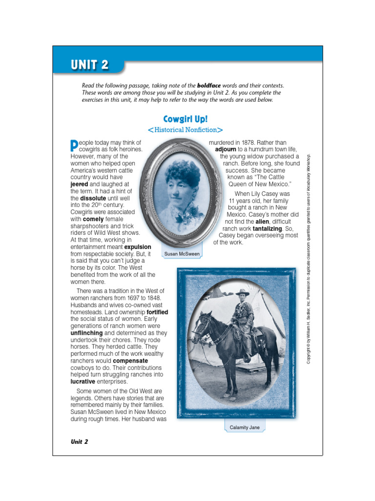 YEAR 7 Vocabulary Workshop 4 | PDF | Cowboys | Ranches