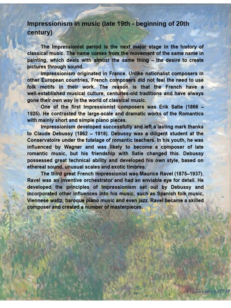 Impressionism in Music (Late 19th - Beginning of 20th Century) | PDF