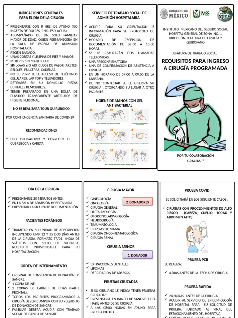 Triptico Admision Hospitalaria Imss 2019 | PDF | Cirugía | Medicina