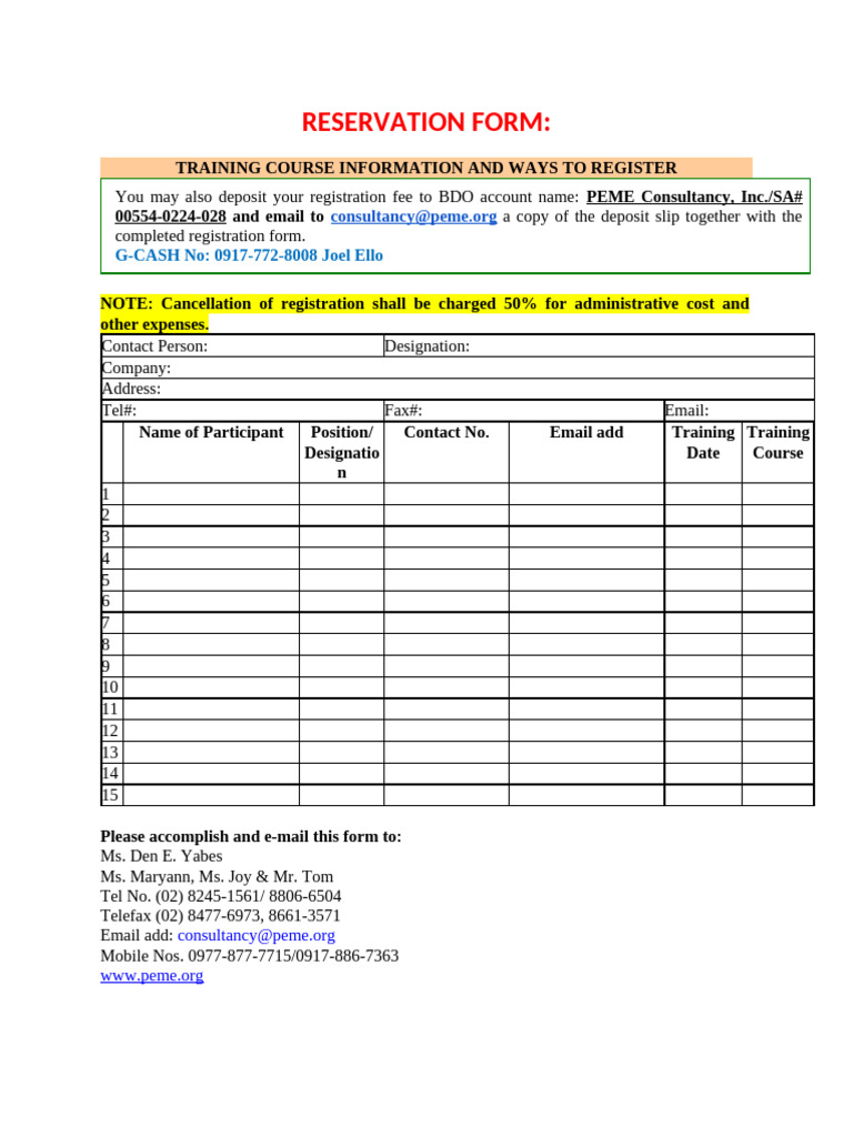 Reservation Form | PDF