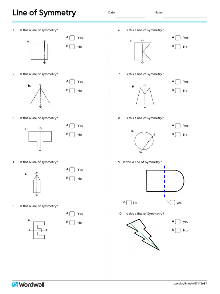 Line of Symmetry Quiz Questions | PDF