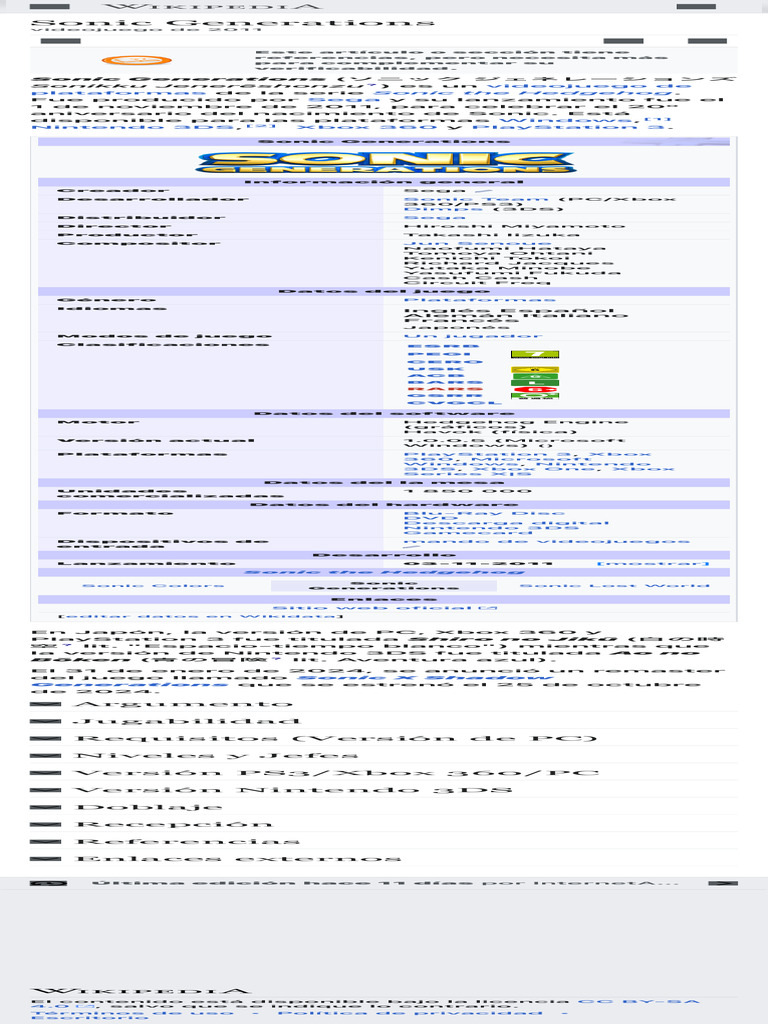 Sonic Generations - Wikipedia, La Enciclopedia Libre | PDF | Xbox ...