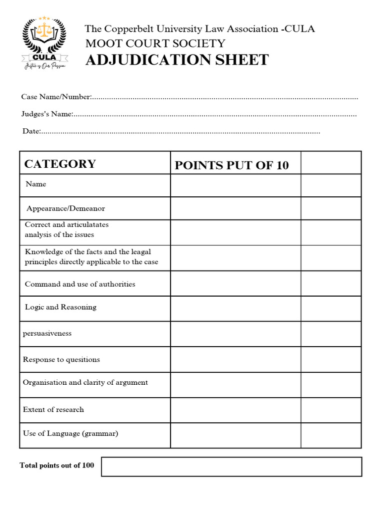 Moot Court Score Sheet | PDF