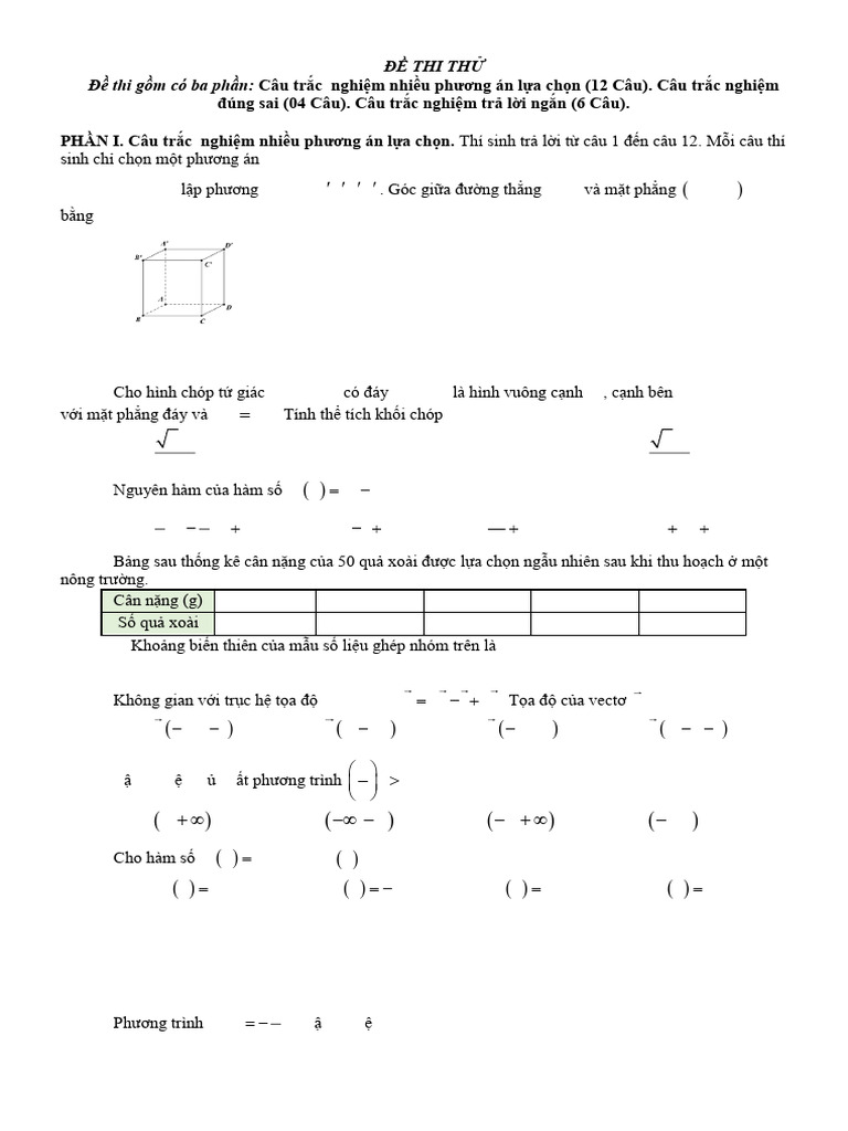 Tổ DB1. KSCL Tháng 2 Môn Toán Lớp 12 | PDF