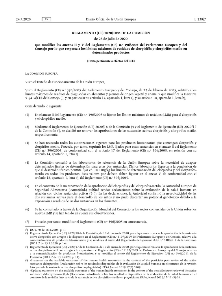 Reglamento Ue 2020 1085 de La Comision | PDF