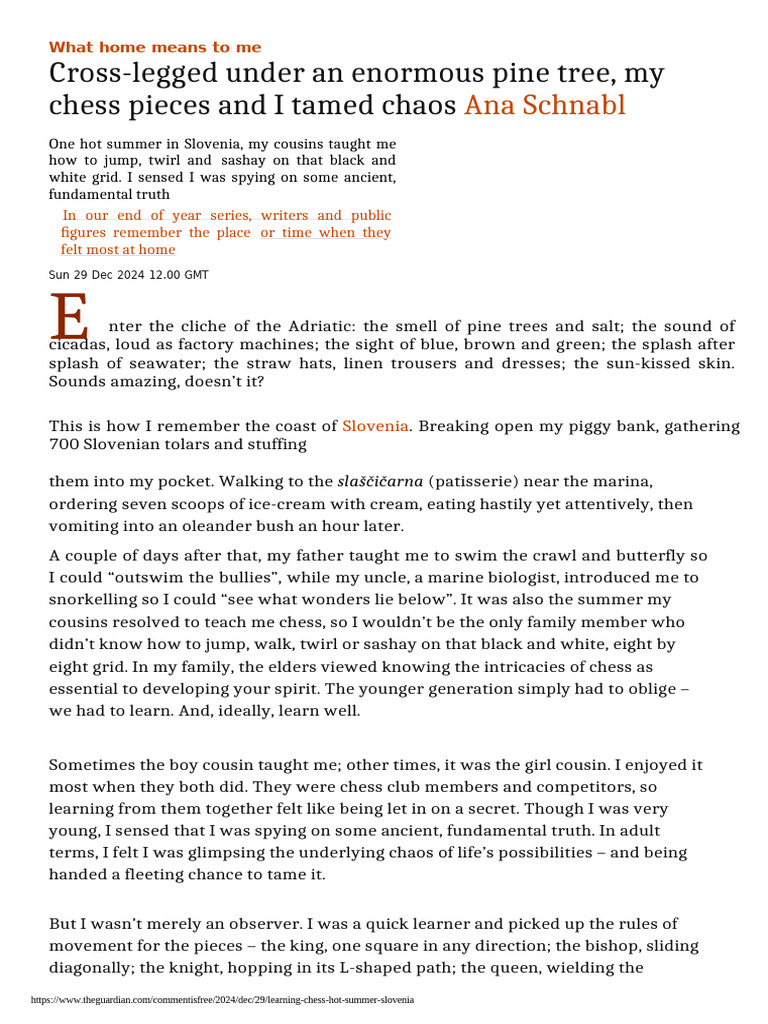 Cross-legged under an enormous pine tree, my chess pieces and I tamed ...