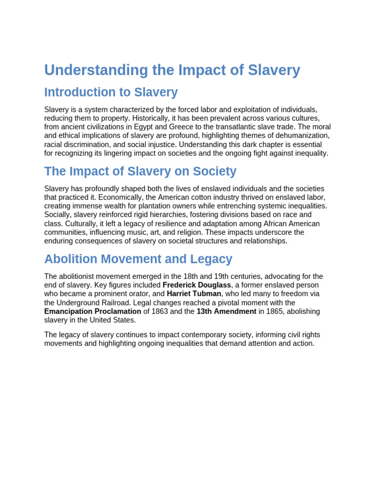 Impact of Slavery on Society and Culture | PDF