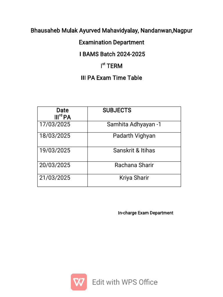 1 ST Term III PA TIME TABLE | PDF