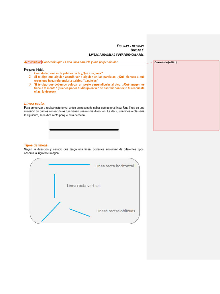Línea Recta.: Actividad 02. Conocerás Que Es Una Línea Paralela y Una ...