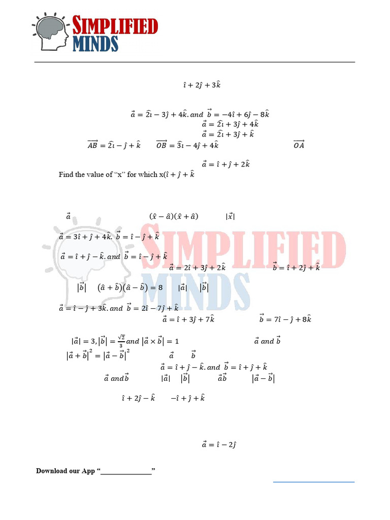 Vector Algebra (Pyqs) : Mcqs 1 Marks (Can Be Asked As MCQS, No On ...