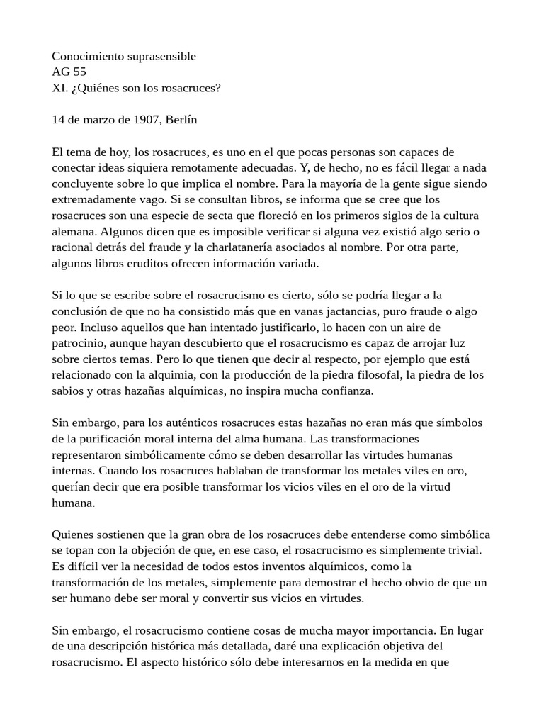 Quiénes son los rosacruces (GA 55) | PDF | Pensamiento | Conocimiento