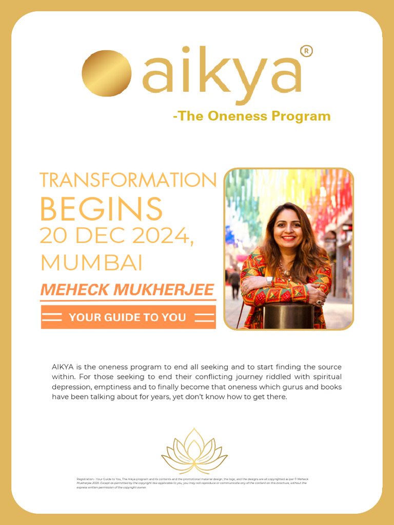 Aikya - The Oneness Program MUMBAI DEC 2024 | PDF | Meditation | Consciousness