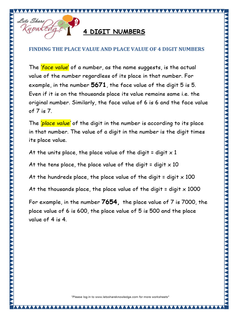 Place Value Face Value Explained | PDF