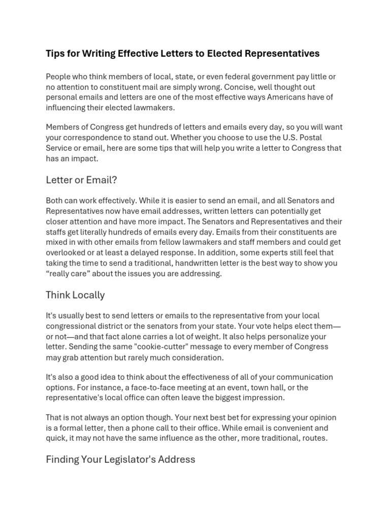 Write Impactful Letters to Congress | PDF | United States Congress ...
