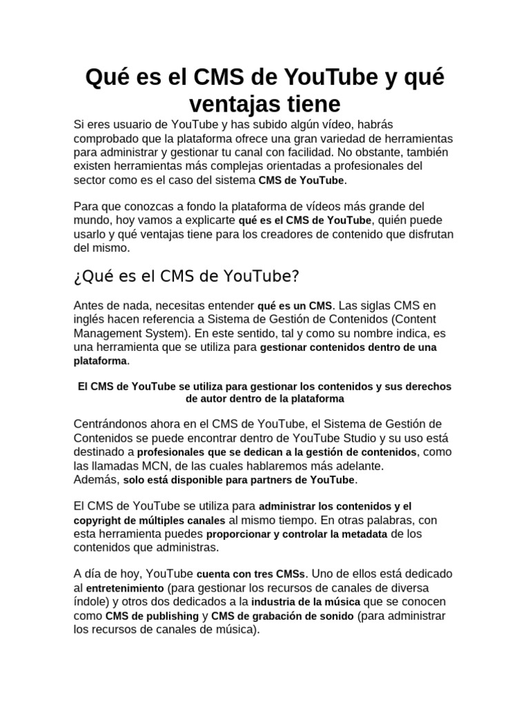 Qué Es El CMS de YouTube y Qué Ventajas Tiene | PDF | Youtube