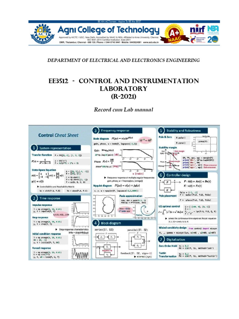 EE3512 Control and Instrumentation Lab | PDF | Differential Equations ...