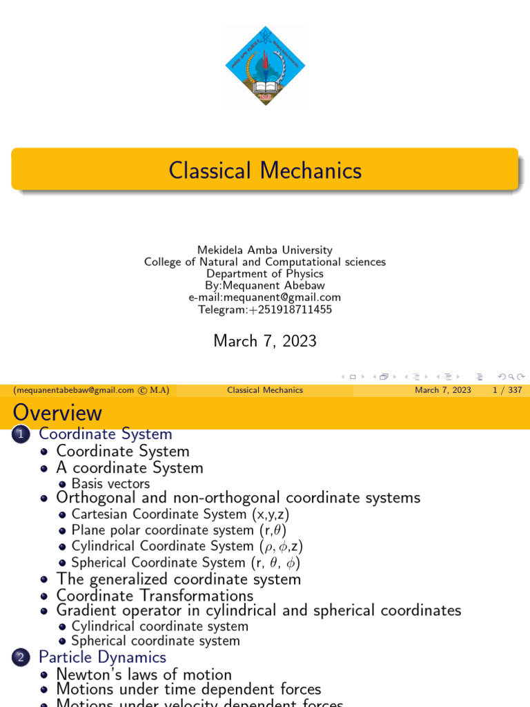 Classical Mechanics Lecture Notes | PDF | Classical Mechanics ...