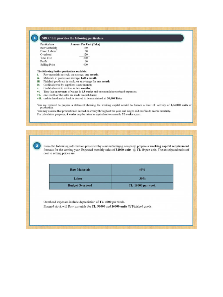 WORKING CAPITAL MATH PRACTICE | PDF