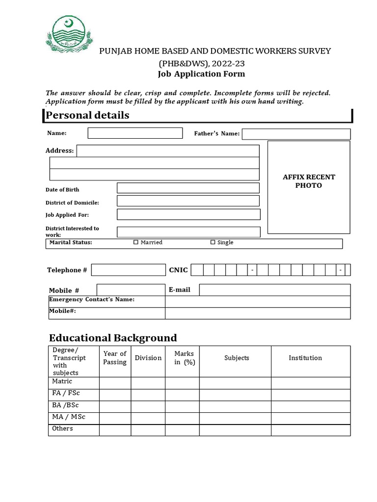 (PHB&DWS) job application form for listers | PDF