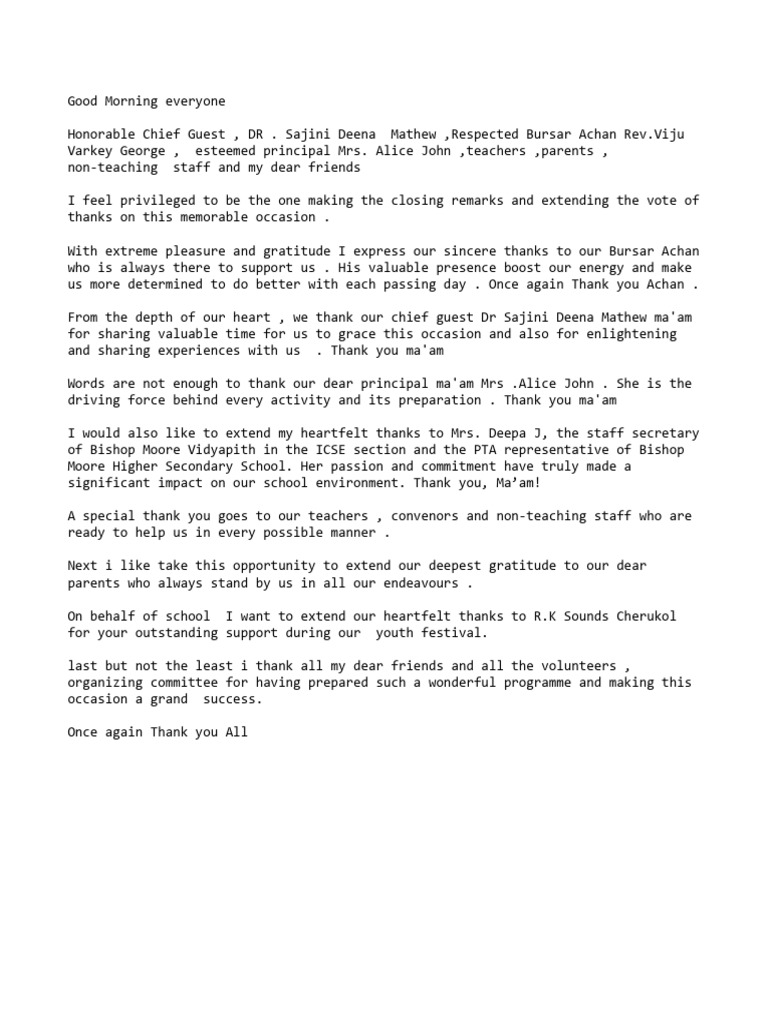 Vote of Thanks Script | PDF