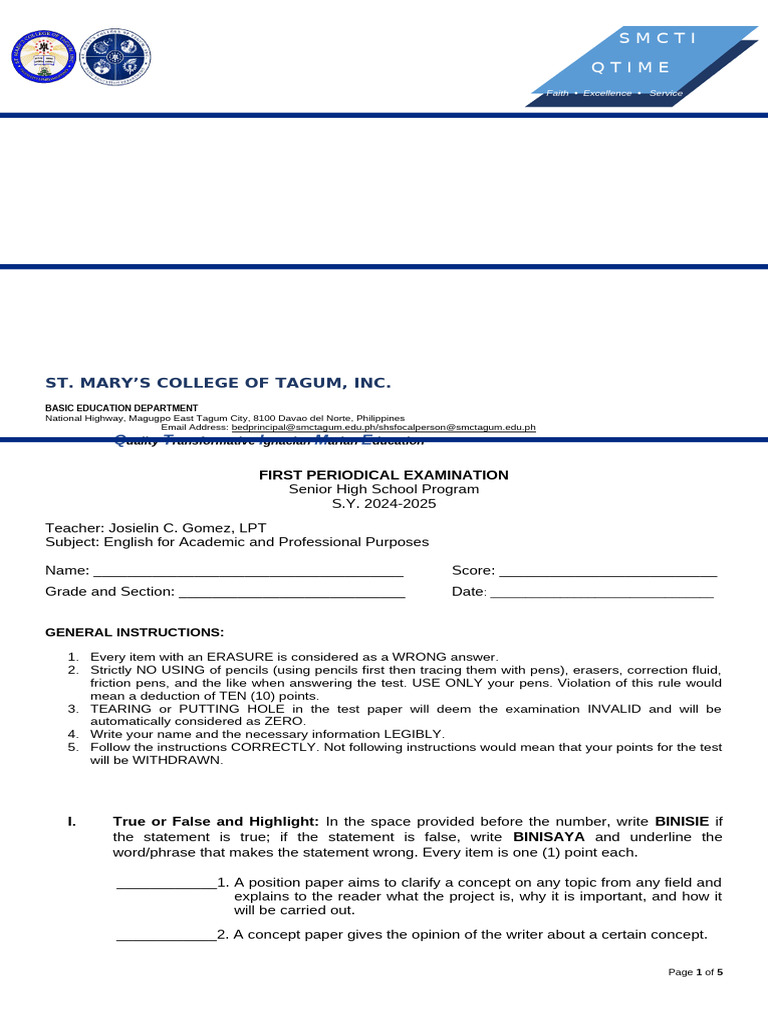 1ST Periodical Exam-Eapp | PDF | Argument | Reason