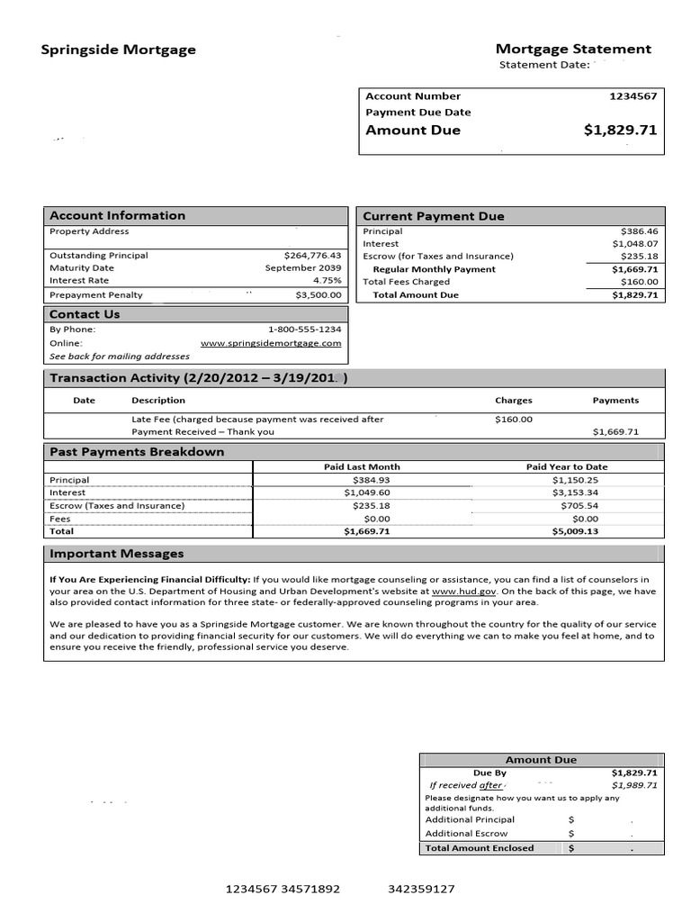 Mortgage Statement for 4700 Oak Ridge Ln | PDF | Mortgages | Fee