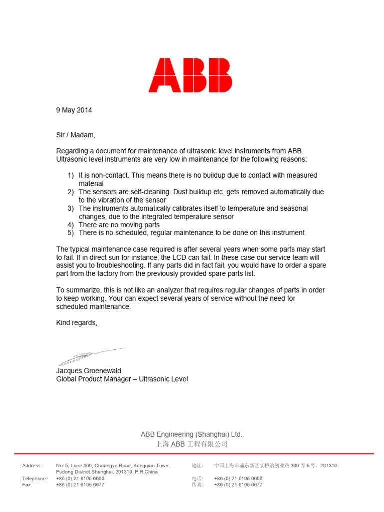 LST400 Maintenance Letter | PDF