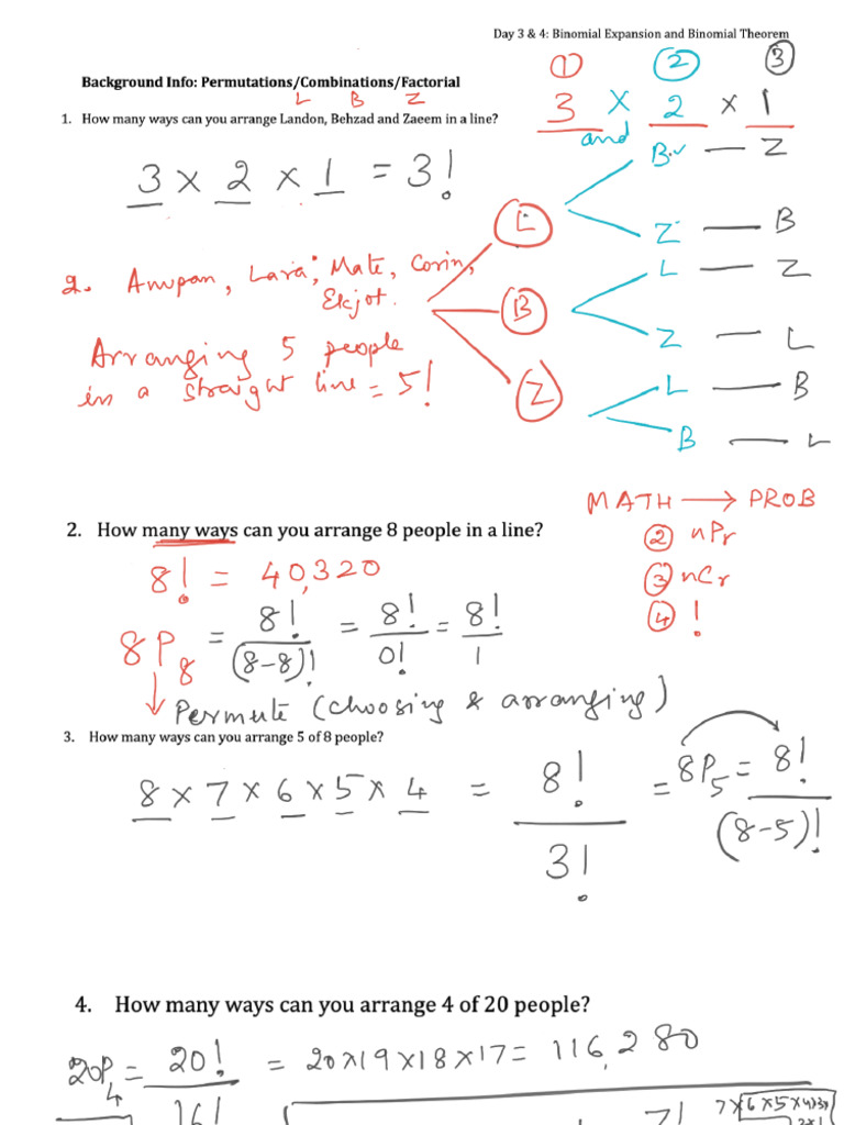 Dec 5 & Dec 7 - MHF4UW-04 Day 3 & 4 Binomial Exp and Bin Theorem | PDF