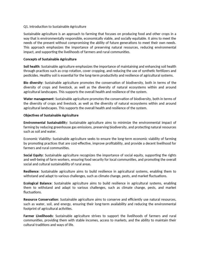 Sustainable Agriculture Overview and Practices | PDF | Agriculture ...