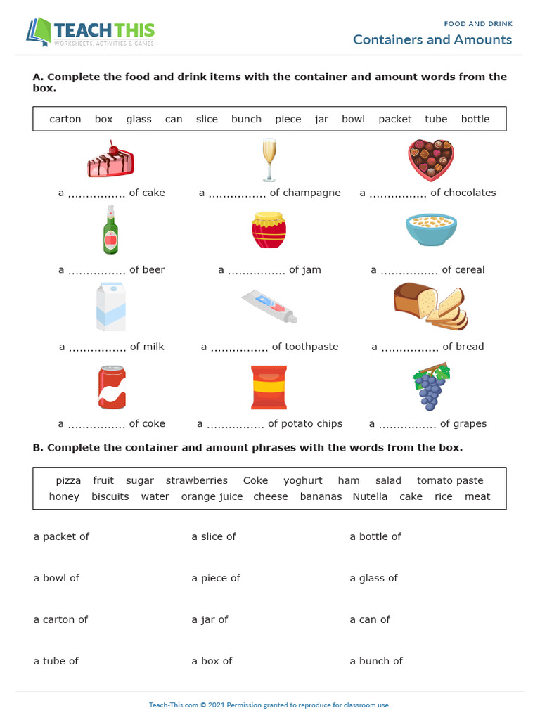 Containers and Amounts - Food | PDF | Biscuit | Drink