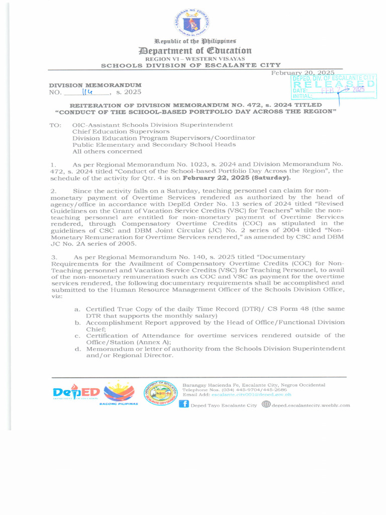 DM No. 116 S. 2025 Reiteration of DM No. 472 S. 2025 Titled Conduct of ...