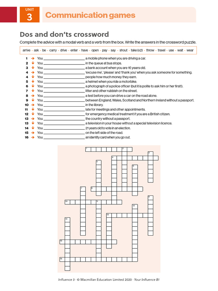 Crossword Modal Verbs_Answers | PDF | Government And Personhood