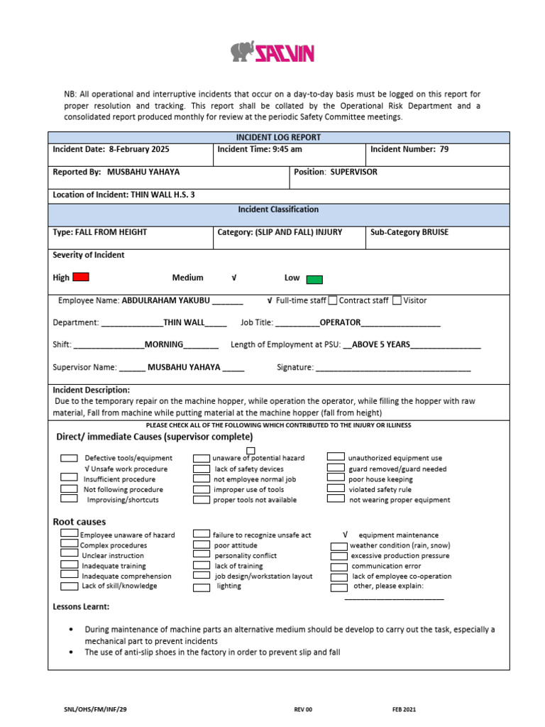 Incident Report: Fall from Height Injury | PDF | Safety