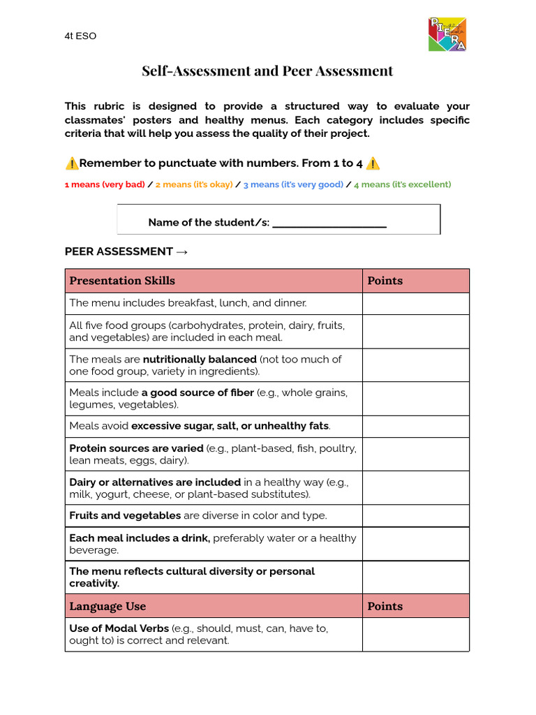 Peer assessment poster | PDF | Meal | Foods
