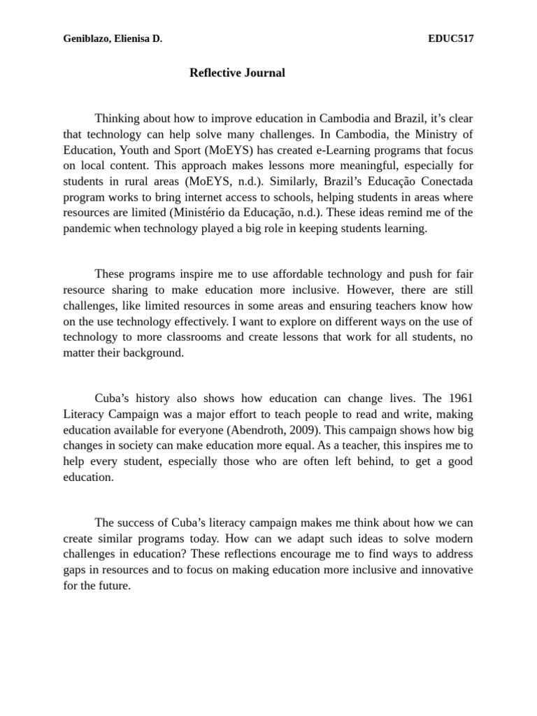 Reflective Journal | PDF | Literacy | Educational Technology