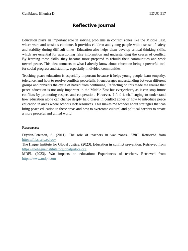 Reflective Journal1 | PDF