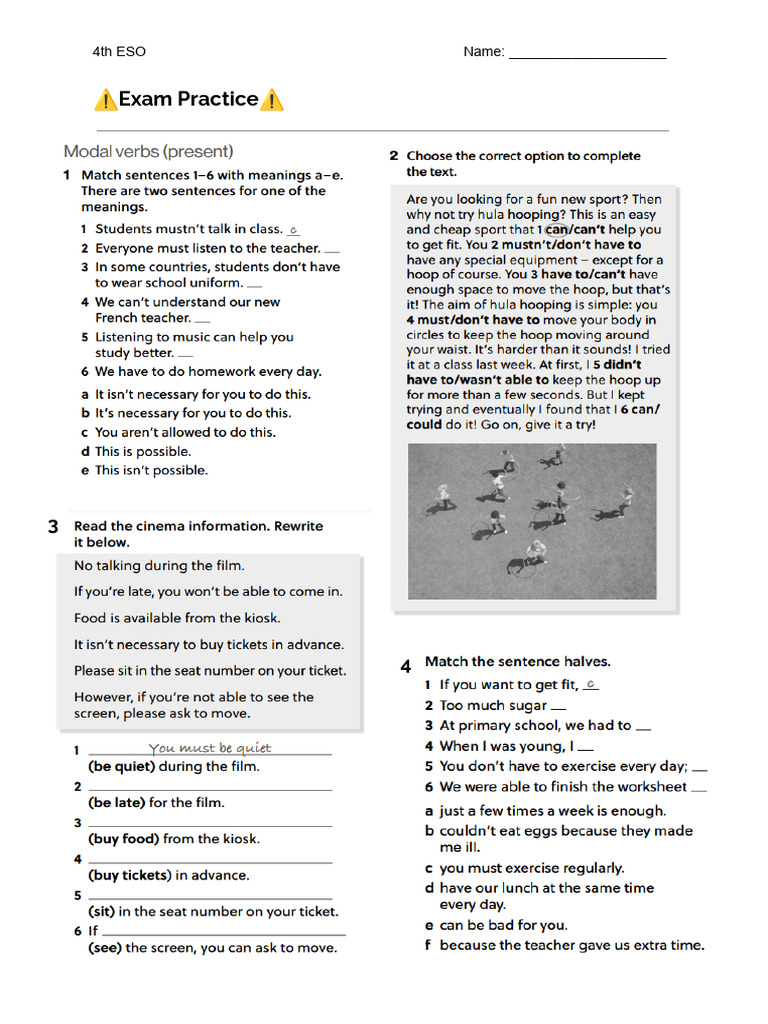Exam practice 4th ESO | PDF