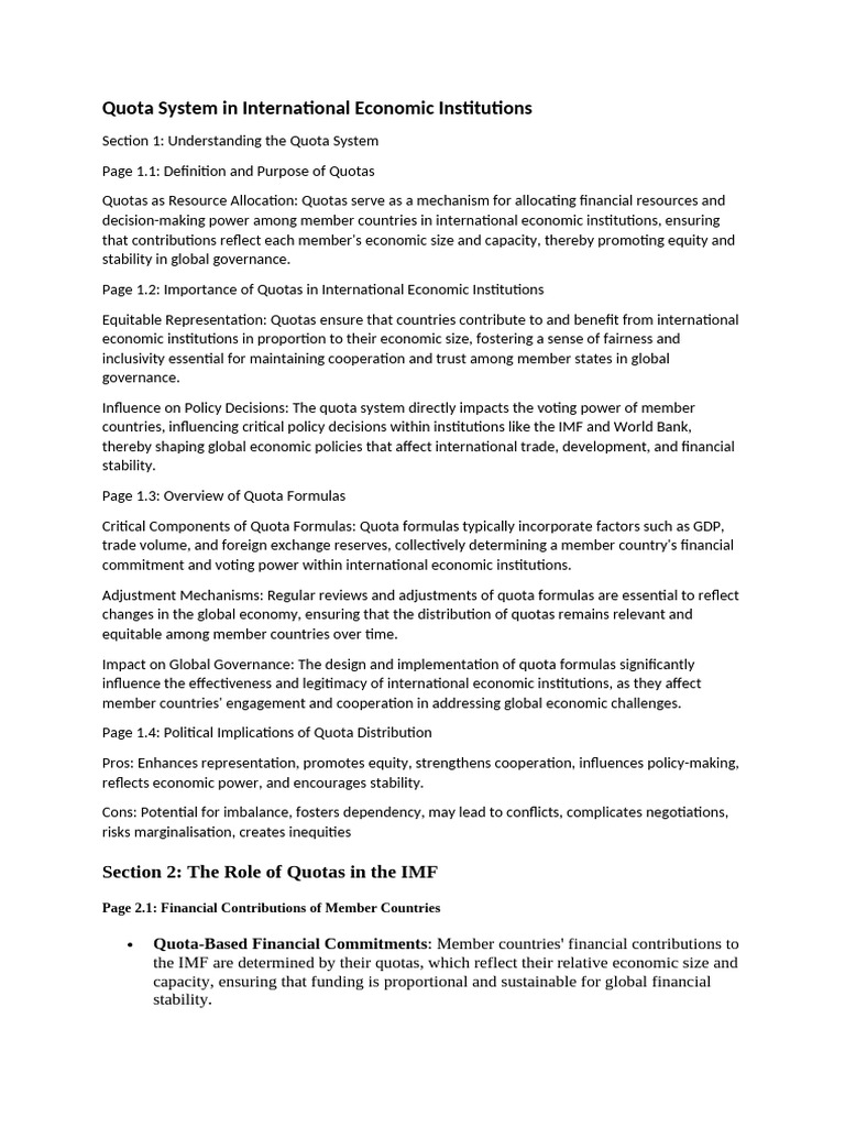 Quota System in Global Economic Institutions | PDF | International ...